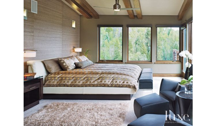 Contemporary Master Bedroom with Wood Platform | Luxe Interiors + Design
