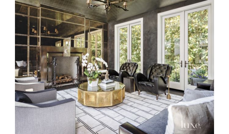 Contemporary Black Den with Black Sectional | Luxe Interiors + Design