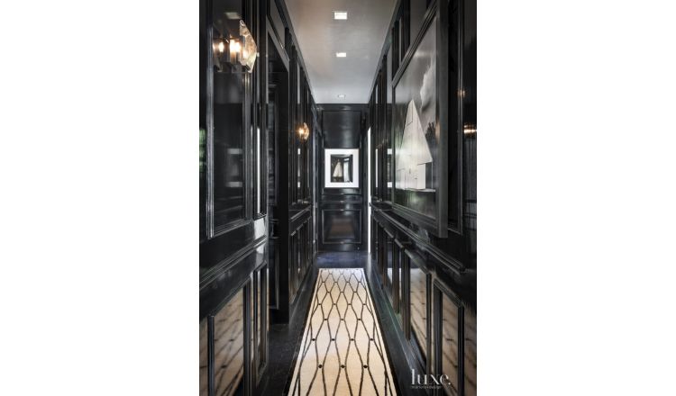 Contemporary Black Den with Black Sectional | Luxe Interiors + Design